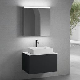 neoro n50 Unterschrank B: 80 cm mit 1 Auszug, Waschtisch B: 58 cm wei&szlig; matt, mit Spiegelschrank,, BN0065WM+BN0432BM+BN0402WH+BN0473MI,