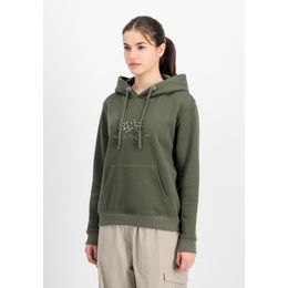 Kapuzensweatshirt Alpha Industries "Basic Hoodie BL Mirror Leo W", Damen, Gr. M, schwarz olive, Obermaterial: 80% Baumwolle, 20% Polyester, regular fit, Sweatshirts