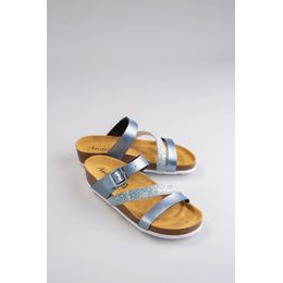 Keilpantolette ANISTON SHOES, Damen, Gr. 36, blau (hellblau metallic), Lederimitat, Glitzer, metallic, Schuhe, Sommerschuh, Strandschuh, Hausschuh, Glitter