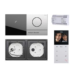 Renz Gira 106 System 2-fach Gegensprechanlagen Set Edelstahl V4A mit Kameramodul und Sprachmodul mit 1 RT Edelstahl Wohnungsstation Video AP Plus 123927 Video-Steuerger&Atilde;&curren;t mit Gravur