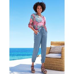 Druckbluse Heine, Damen, Gr. 40, bunt (erdbeere, ozean, bedruckt), 100% Viskose, bedruckt, gebl&uuml;mt, gemustert, mehrfarbig, V-Ausschnitt, Blusen Druckbluse