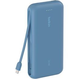 Belkin Powerbank "BOOST CHARGE 20K mit integriertem Kabel 20.000mAh", blau, 7,4 V 20mAh, Akkumulatoren