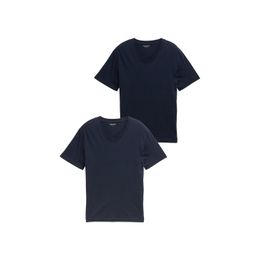 T-Shirt Tom Tailor, Herren, Gr. L, blau (sky captain blau), Single Jersey, Obermaterial: 100% Baumwolle, unifarben, regular fit taillenbedeckt, V-Ausschnitt, gerader Abschluss, Shirts T-Shirt, mit V-Ausschnitt, Doppelpack