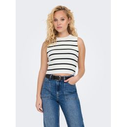 Stricktop Only "ONLMAJLI S/L TOP KNT NOOS", Damen, Gr. L, schwarz-wei&szlig; (cloud dancer stripes:schwarz), Sweatware, Obermaterial: 65% Viskose, 35% Nylon, gestreift, slim fit kurz, Rundhals, Tops Stricktop