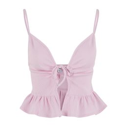 Tanktop Urban Classics "Urban Classics Damen Ladies Waffle Pique Ruffle Top", Damen, Gr. XS, blushedrose, 65% Baumwolle, 35% Polyester, unifarben, skinny fit, Tops Tanktop