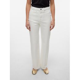 V&eacute;ro Moda High-waist-Jeans VERO MODA "VMTESSA HR WIDE JEANS COLOR GA NOOS", Damen, Gr. 30, L&auml;nge 32, hellwei&szlig;, Denim/Jeans, Obermaterial: 99% Baumwolle, 1% Elasthan, unifarben, oversize lang, Jeans High-Waist-Jeans, mit Eingrifftaschen