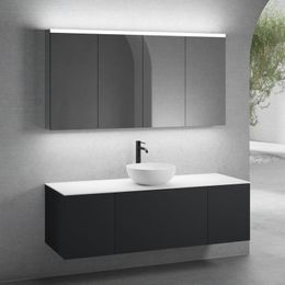 neoro n50 M&ouml;belanlage B: 160 cm mit 3 Ausz&uuml;gen, Waschtisch &Oslash; 45 cm wei&szlig; matt, mit Spiegelschrank,, BN0106WM+BN0432BM+2#BN0430BM+BN0405WM+2#BN0473MI,