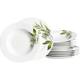 Ritzenhoff & Breker Tafelservice RITZENHOFF & BREKER "Evora", gr&uuml;n, 12 Stk., Porzellan, Geschirr-Sets, Tafelservice, Teller Set, Geschirr-Set mit Botanik-Motiv