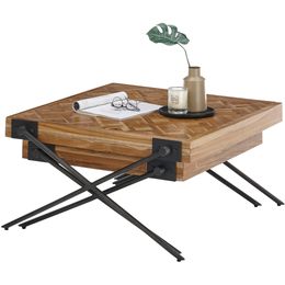 Couchtisch Stolkom "AKONI", schwarz (schwarz, anthrazit, teak), B/H/T: 80cm x 43cm, Tische, Couchtisch Eckige Couchtische Holz-Couchtische, 2-er Set Massivholz Teak recycelt mit Muster