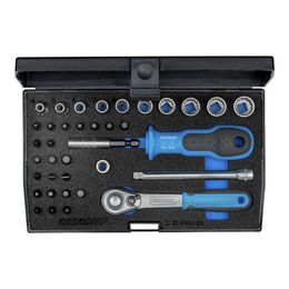 Gedore Steckschl&uuml;sselsatz, Set 37tlg, 6-kant, 1/4 Zoll, Werkzeug, Knarre Umschalthebel Bits, f&uuml;r KFZ, D20 KMU 20 (1822373)