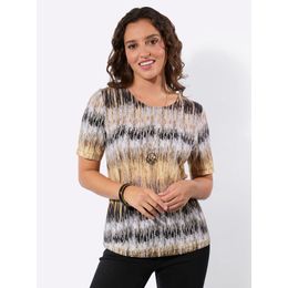 Kurzarmshirt Casual Looks "Kurzarm-Shirt", Damen, Gr. 46, gelb, schoko, bedruckt, 95% Viskose, 5% Elasthan, gemustert, Rundhals, Shirts