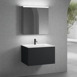 neoro n50 Unterschrank B: 80 cm mit 1 Auszug, Waschtisch mit 1 Hahnloch wei&szlig; matt, mit Spiegelschrank,, BN0094WM+BN0432BM+BN0473MI,