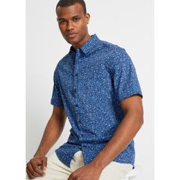 Kurzarmhemd bonprix, Herren, Gr. 41/42 (L), N-Gr, blau, wei&szlig; floral, Web, Obermaterial: 100% Baumwolle, regular fit, Hemden, regul&auml;re Passform, aus reiner Baumwolle, mit kurzem Arm