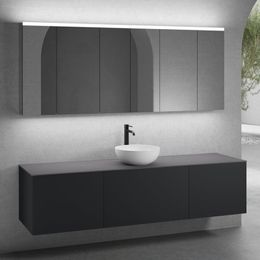 neoro n50 M&ouml;belanlage B: 200 cm mit 3 Ausz&uuml;gen, Waschtisch &Oslash; 45 cm wei&szlig; matt, mit Spiegelschrank,, BN0106WM+BN0432BM+2#BN0431BM+BN0406GR+2#BN0474MI,