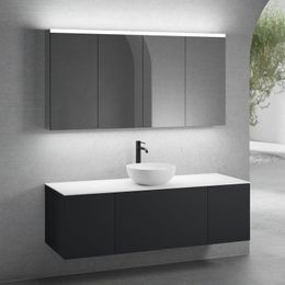 neoro n50 M&ouml;belanlage B: 160 cm mit 3 Ausz&uuml;gen, Waschtisch &Oslash; 45 cm wei&szlig; matt, mit Spiegelschrank,, BN0106WM+BN0432BM+2#BN0430BM+BN0405WH+2#BN0473MI,