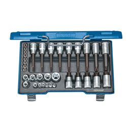 Gedore Schraubendreher-Satz 19 TX 20 Blau f&uuml;r KFZ/Industrie , Bit-Ein&auml;tze Innen/Au&szlig;en-TX , Set 34-teilig ,1/4 +1/2 Zoll, 6129440)