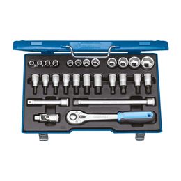 Gedore Steckschl&uuml;sselsatz, Set 27-teilig, 6-kant, 1/2 Zoll, 10-32mm, Werkzeug, N&uuml;sse Knarre, f&uuml;r KFZ, 19 IMU 10 (6139750)