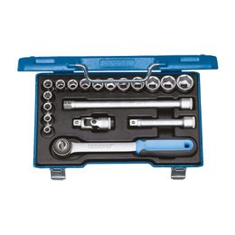 Gedore Steckschl&uuml;sselsatz, Set 19-teilig, 6-kant, 1/2 Zoll, 8-24mm, Werkzeug, N&uuml;sse Knarre, f&uuml;r KFZ, 19 JMU 3 (2682842)
