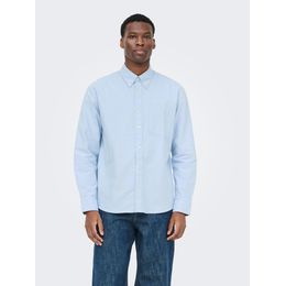 Only & Sons Langarmhemd ONLY & SONS "ONSOXFORD LS SHIRT FRML NOOS", Herren, Gr. L, N-Gr, cashmere blau, Web, Obermaterial: 98% Baumwolle, 2% Elasthan, gestreift, regular fit normal, 2-Knopf-Manschette, Hemden, Baumwollmischung, regular fit