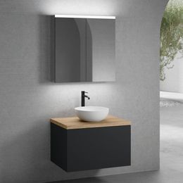 neoro n50 Unterschrank B: 80 cm mit 1 Auszug, Waschtisch &Oslash; 45 cm wei&szlig; matt, mit Spiegelschrank,, BN0106WM+BN0432BM+BN0402W1+BN0473MI,