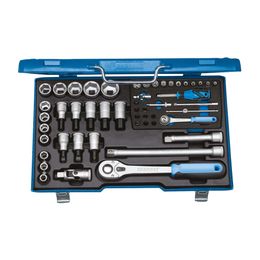Gedore Steckschl&uuml;sselsatz, Set 50-teilig, 1/4 + 1/2 Zoll, Werkzeug, N&uuml;sse Knarre Bits, f&uuml;r KFZ, 19 V20 U10, Blau (6157490)