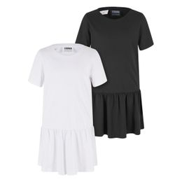 Shirtkleid Urban Classics "Urban Classics Damen Girls Valance Tee Dress 2-Pack", M&auml;dchen, Gr. 134/140, Normalgr&ouml;&szlig;en, schwarz-wei&szlig; (wei&szlig;, schwarz), 100% Baumwolle, unifarben, loose fit, Rundhals, Kleider Shirtkleid