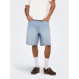 Only & Sons Jeansshorts ONLY & SONS "ONSFADE LB 3155 TAI DNM SHORTS NOOS", Herren, Gr. L, N-Gr, light blau denim, Denim/Jeans, Obermaterial: 100% Baumwolle, Abriebeffekte, loose fit knieumspielend, Jeans Jeansshorts, Baumwolle, loose fit