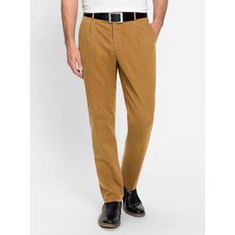 Bundfaltenhose, Herren, Gr. 58, Normalgr&ouml;&szlig;en, gelb (ocker), 98% Baumwolle, 2% Elasthan, unifarben, lang, Hosen