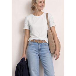 Rundhalsshirt Street One, Damen, Gr. 36, sanftes wei&szlig;, Jersey, Obermaterial: 50% Baumwolle, 50% Modal, unifarben, regular fit h&uuml;ftbedeckend, Rundhals, abgesteppte Kante, Shirts Rundhalsshirt, Sommershirt mit Rundhals und Spitzen&auml;rmeln