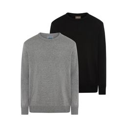 MAN'S WORLD Rundhalspullover MAN'S WORLD "Neue Kollektion DP Grau & Schwarz", Herren, Gr. S (44/46), schwarz (schwarz, grau), Feinstrick, Obermaterial: 50% Baumwolle, 50% Polyacryl, unifarben, Basic, regular fit, Rundhals, Rippb&uuml;ndchen, Pullover Rundhalspullover, in Feinstrick, ideal f&uuml;r die &Uuml;bergangszeit, Basic Style