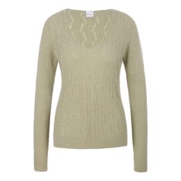 Madeleine Mode Longpullover MADELEINE "Pullover Ajour-Pullover aus Alpaka- Mischung", Damen, Gr. 40/42, schwarz (hellschilf), Obermaterial: 62% Alpaka WP. 23% Polyamid PA. 15% Schurwolle WV., Modern, weit, V-Ausschnitt, Pullover Longpullover