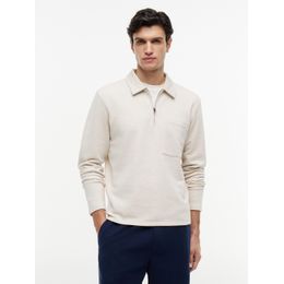 Sweatshirt Tommy Hilfiger "ESSENTIAL TERRY POCKET 1/4 ZIP", Herren, Gr. L, heatherot oatmilk, Sweatware, Obermaterial: 100% Baumwolle, normal normal, Sweatshirts Sweatshirt
