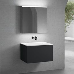 neoro n50 Unterschrank B: 80 cm mit 1 Auszug, Waschtisch ohne Hahnloch wei&szlig;, mit Spiegelschrank,, BN0095WH+BN0432BM+BN0473MI,