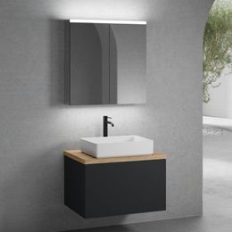 neoro n50 Unterschrank B: 80 cm mit 1 Auszug, Waschtisch B: 58 cm wei&szlig; matt, mit Spiegelschrank,, BN0065WM+BN0432BM+BN0402W1+BN0473MI,