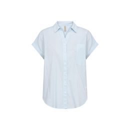 Kurzarmbluse soyaconcept "SC-DINAH 1", Damen, Gr. L, skyway combi, Web, Obermaterial: 100% Baumwolle, gestreift, normal, V-Ausschnitt, Umschlagsaum, Blusen