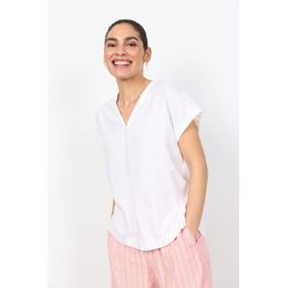 Kurzarmbluse soyaconcept "SC-INA 51", Damen, Gr. L, wei&szlig;, Web, Obermaterial: 55% Leinen, 45% Viskose, unifarben, normal, V-Ausschnitt, Blusen, Viskosemischung mit Leinen
