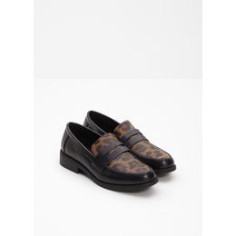 bonprix Loafer, schwarz, Gr.38, Sch&ouml;ner Loafer im modischen Leo-Look