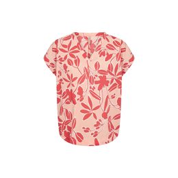 Kurzarmbluse soyaconcept "SC-FEODORA 3", Damen, Gr. L, salmon combi, Web, Obermaterial: 100% Baumwolle, gemustert, normal, V-Ausschnitt, Blusen, Baumwolle