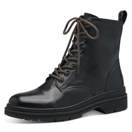 Schn&uuml;rboots Tamaris, Damen, Gr. 36, schwarz, Glattleder, Lederimitat, unifarben, Schuhe Schn&uuml;rboots, Blockabsatz, Schn&uuml;rstiefelette in angesagter Used Optik