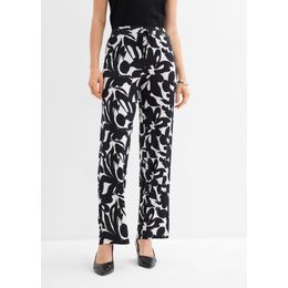 bonprix Jersey-Hose aus Viskose-Mix, schwarz, Gr.52/54 (XXL), Weit geschnittene Hose mit floralem Print, elastischem Bund und seitlichen Eingriffstaschen., aus Viskose