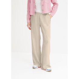 bonprix Palazzo-Hose aus Leinen, beige, Gr.38, Weite Leinenhose mit Smock-Bund und Eingrifftaschen, aus Leinen,Viskose