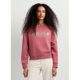 Sweatshirt Pepe Jeans "CELESTE", Damen, Gr. L, rosa (schwarz blush pink), Sweatware, Obermaterial: 85% Baumwolle, 15% Polyester, bedruckt, h&uuml;ftbedeckend, Rundhals, Rippb&uuml;ndchen, Sweatshirts Sweatshirt, Baumwoll-Mix, Rundhalsform