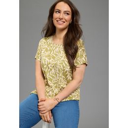 T-Shirt LAURA SCOTT CURVE "Gro&szlig;e Gr&ouml;&szlig;en", Damen, Gr. 40/42, gr&uuml;n, gemustert, Single Jersey, Obermaterial: 95% Viskose, 5% Elasthan, gemustert, figurumspielend h&uuml;ftbedeckend, Rundhals, angeschnitten, Shirts T-Shirt, casual Stil, Figurumspielende Passform, gebl&uuml;mt