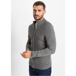 bonprix Feinstrickjacke aus reiner Baumwolle, grau, Gr.68/70 (4XL), Basic Herren Strickjacke mit Spezial-Komfortschnitt, aus 100% Baumwolle