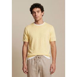 Rundhalspullover Fynch-Hatton, Herren, Gr. 4XL, pale gelb, Web, Obermaterial: 88% Baumwolle, 12% Leinen, unifarben, regular fit normal, Rundhals, gerader Abschluss, Pullover Rundhalspullover, mit Logo Stickerei