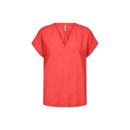 Kurzarmbluse soyaconcept "SC-INA 51", Damen, Gr. L, bittersweet, Web, Obermaterial: 55% Leinen, 45% Viskose, unifarben, normal, V-Ausschnitt, Blusen, Viskosemischung mit Leinen