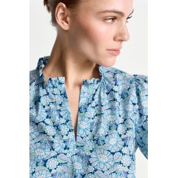 Blusentop RICHROYAL, Damen, Gr. 34, midnight blau, Web, Obermaterial: 100% Baumwolle, gebl&uuml;mt, regular fit taillenbedeckt, Rundhals, Puff&auml;rmel elastischer Bund, Blusen Blusentop, im Liberty-Blumendruck