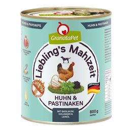 Granatapet Liebling's Mahlzeit Huhn und Pastinaken Hunde-Nassfutter zucker- und glutenfreie Vollwertnahrung 6x800g