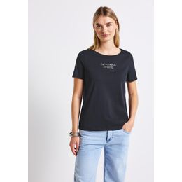 T-Shirt Street One, Damen, Gr. 34, blau (deepwater blau), Web, 100% Baumwolle, bedruckt, normal normal, Rundhals, B&uuml;ndchen, Shirts T-Shirt, aus reiner Baumwolle