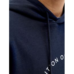 Jack & Jones PlusSize Kapuzensweatshirt "JJGRAYSON SWEAT HOOD PLS", Herren, Gr. 5XL, navy blazer, angeraute Sweatware, Obermaterial: 60% Polyester, 40% Baumwolle, JACK & JONES PLUSSIZE, bedruckt, regular fit, Rippb&uuml;ndchen, Sweatshirts